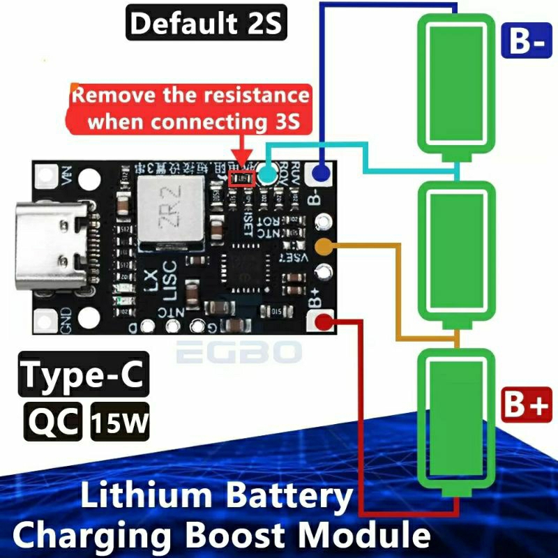Mạch sạc pin 18650 nâng áp 2S 3S 15W đầu vào 5V type C có cân bằng ...