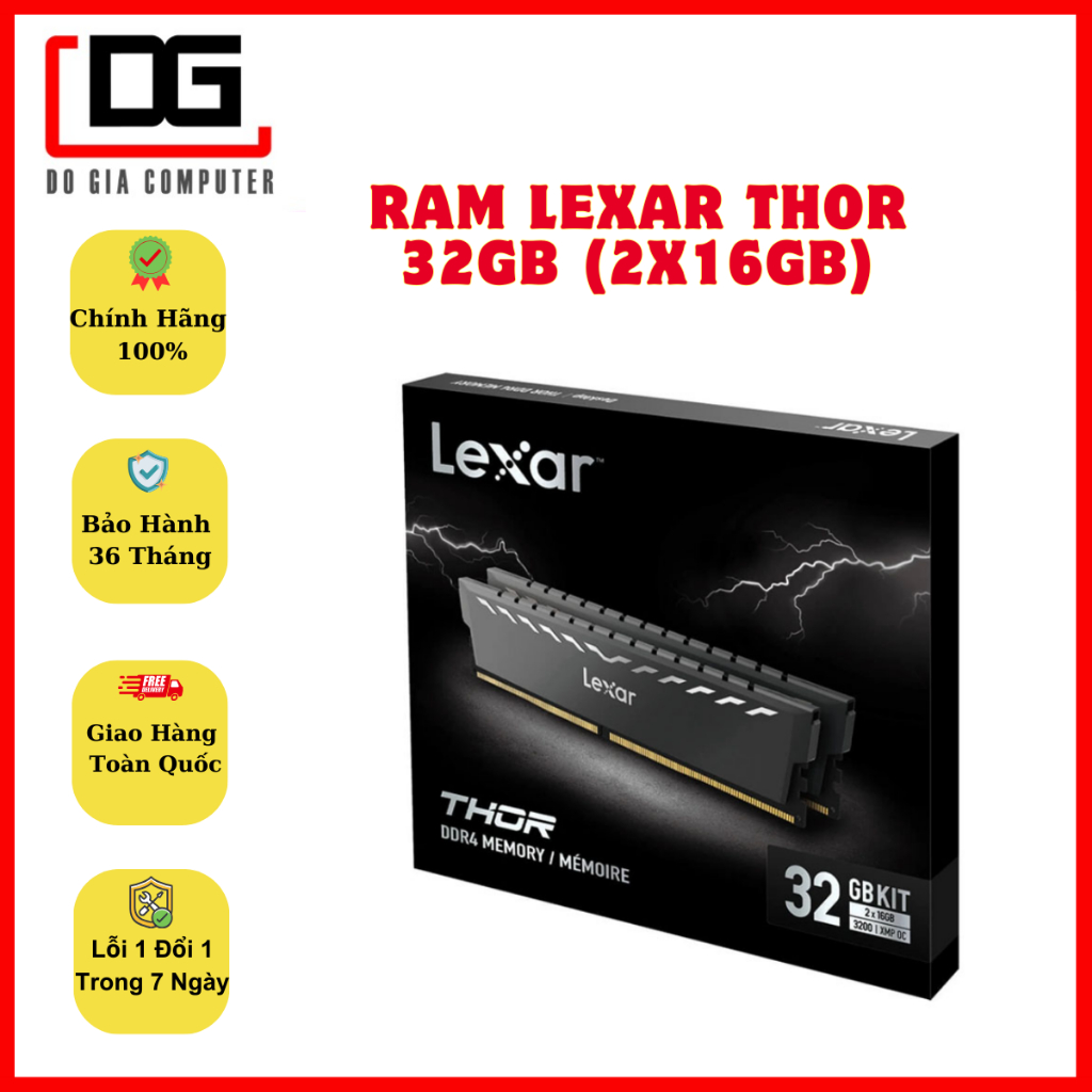 RAM DESKTOP LEXAR THOR (LD4BU016G-R3200GDXG) 32GB (2X16GB) DDR4 3200MHZ | Shopee Việt Nam