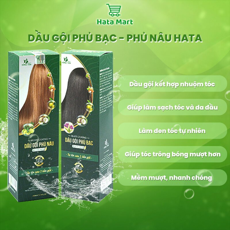 Dầu gội phủ bạc HATA 200ml - Lược nhuộm tóc thông minh đen/ nâu thảo dược thiên nhiên an toàn ...