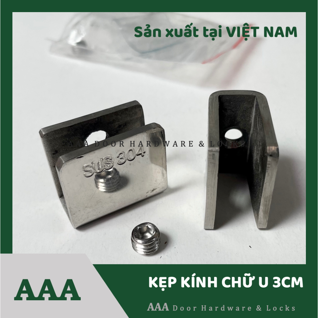 [Loại dày] 1 Cái Pát U 3cm inox 304 kính 8-12mm, Kẹp kính chữ U 3F, Pát ...