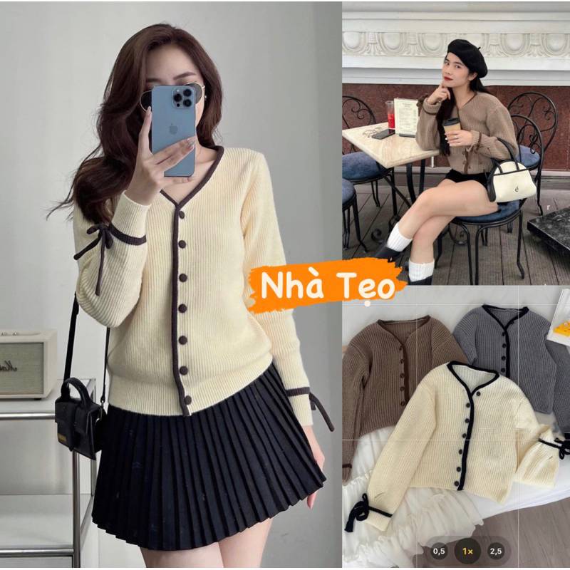 [SALE CÒN 2c] Áo len trơn hạt gạo cúc dọc tay bo nơ dáng lửng | Shopee ...