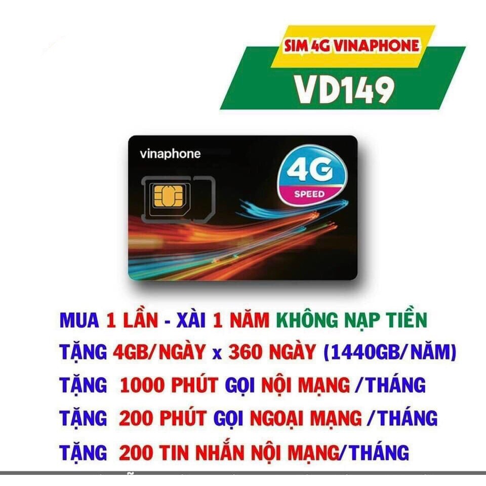 SIM 4G VINAPHONE BIG50Y, U1500, WIN60P, VD149, D159V, D49P, Fhpappy, D500, YOLO100, D219 TRỌN ...