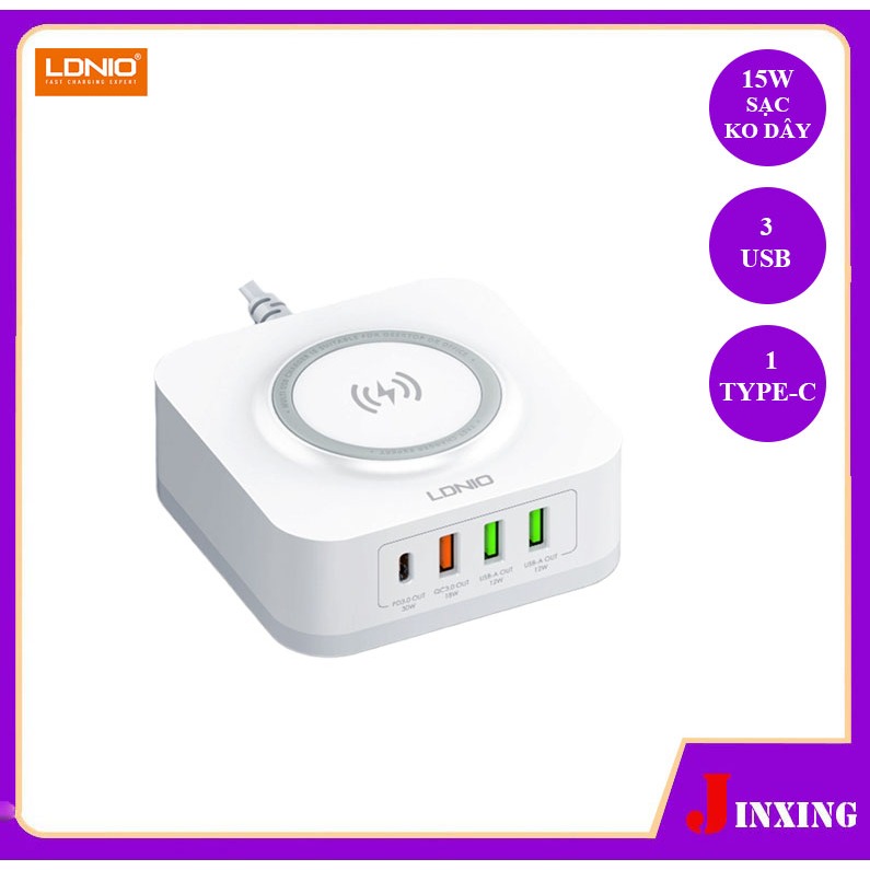 Bộ Sạc Không Dây, Sạc Nhanh Đa Thiết Bị 15W LDNIO AW004 Đa Năng Tích Hợp Cổng PD=30W + 3 Cổng ...