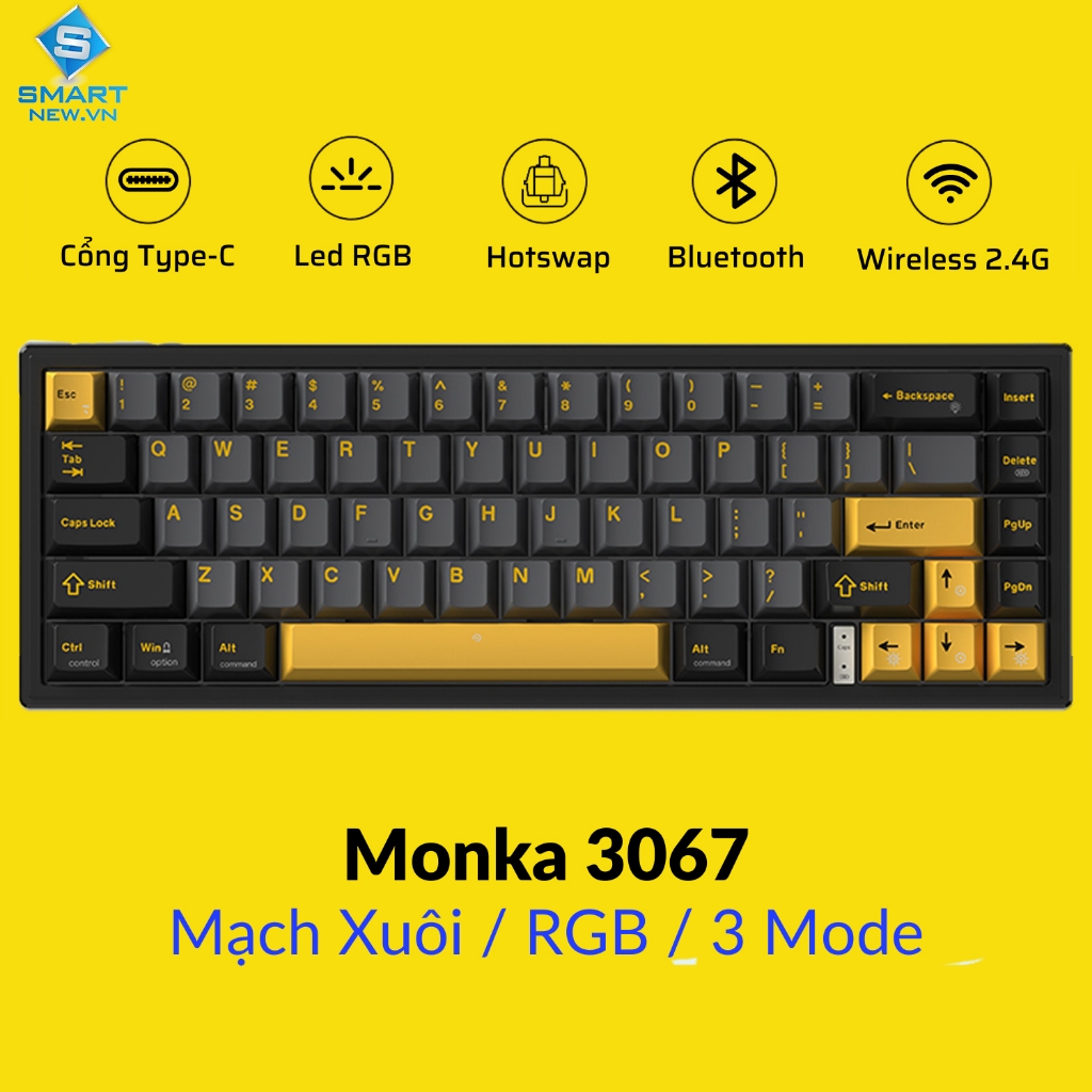Bàn phím cơ không dây MONKA 3067 Pro V2 - 3 MODE Kết Nối - Có Hotswap ...
