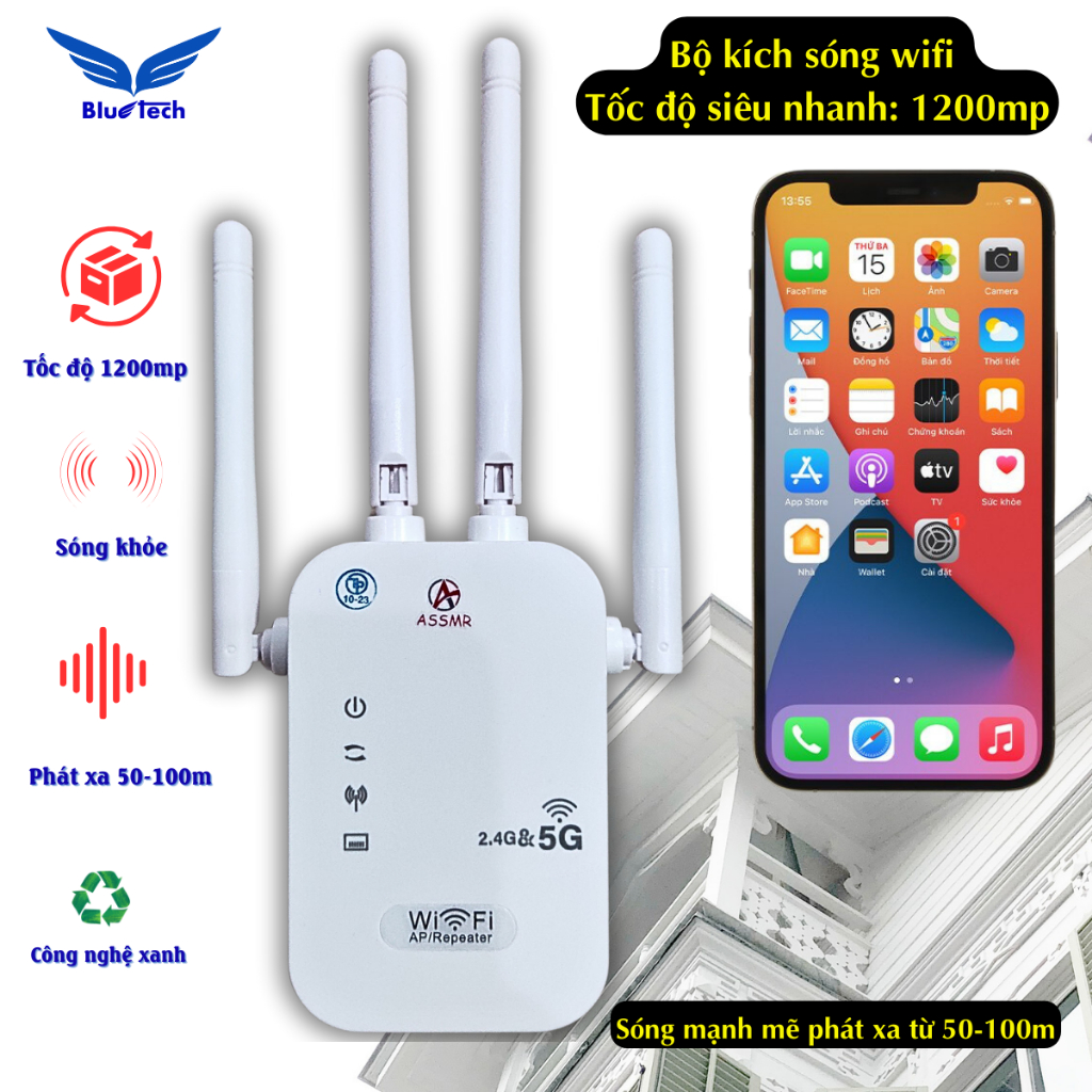 Cục kích sóng wifi tốc độ cao nhất 1200Mbps, bộ kích wifi 4 râu siêu ...