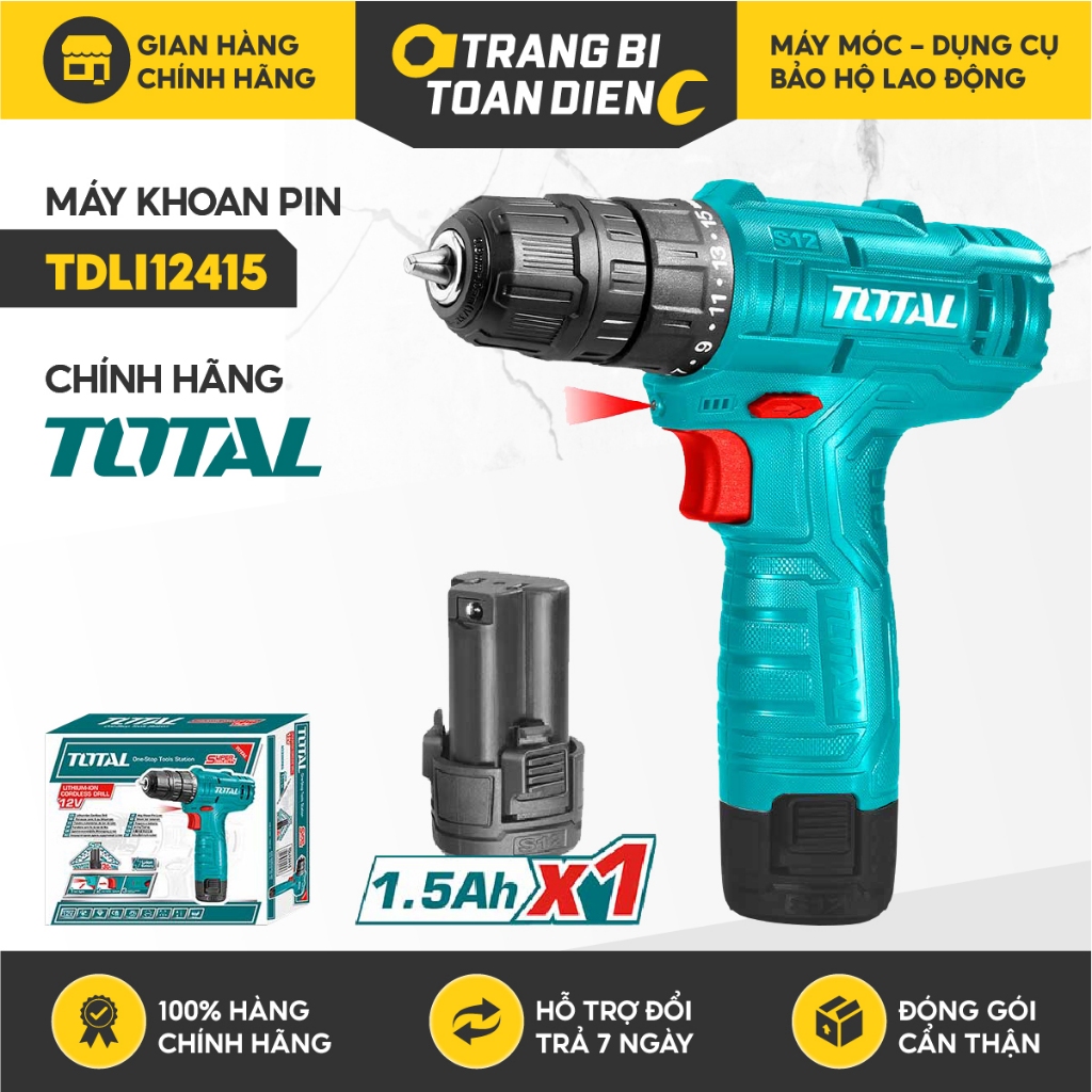 Máy khoan pin Total TDLI12415 điện thế 12V momen xoắn 20Nm kèm pin, sạc ...