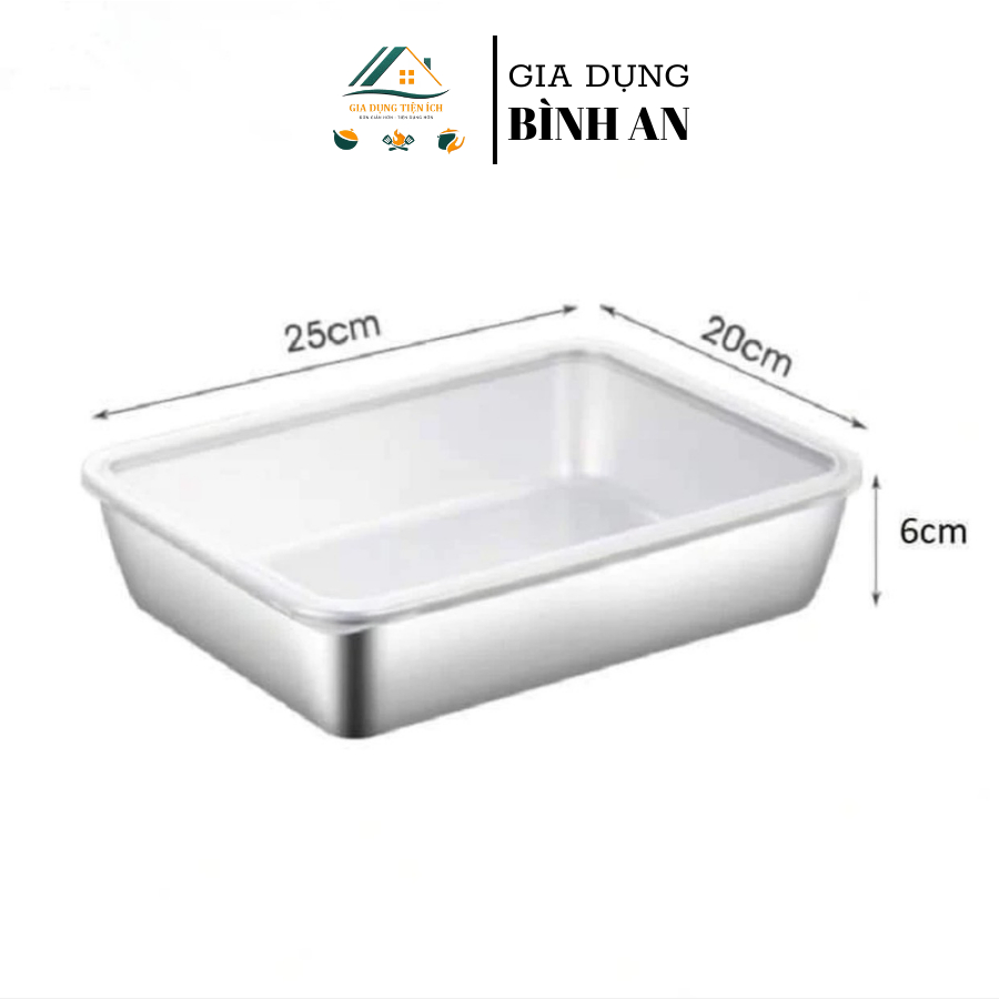 Hộp đựng thức ăn inox 304 size lớn có nắp đậy, khay inox chữ nhật đựng thực phẩm không gỉ ...