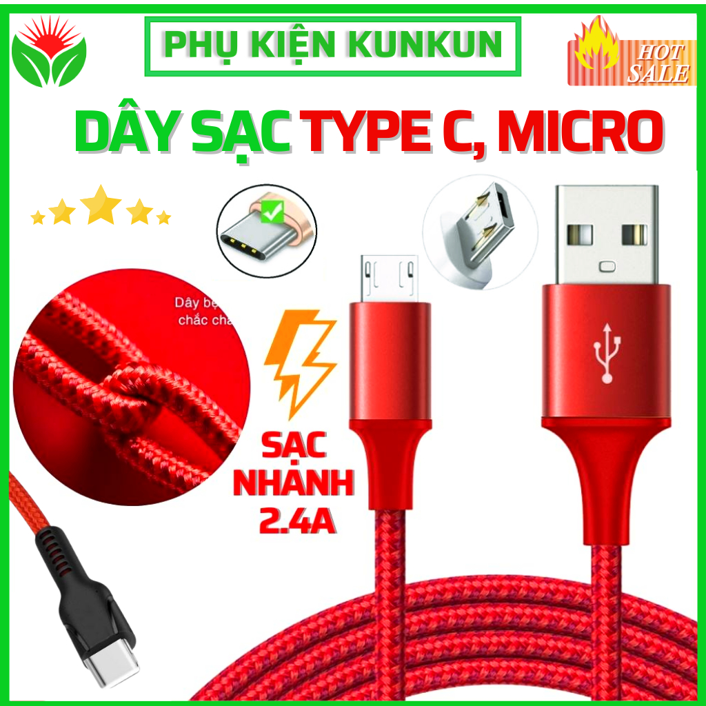 Dây Cáp Sạc USB Type C Micro Sạc nhanh samsung và các dòng máy Android lỗi 1 đổi 1 Bảo hành 6 ...
