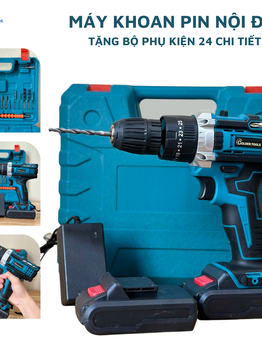 Máy khoan pin 36V chân pin makita đầu kẹp 10mm 3 chức năng kèm 24 phụ kiện Điện Máy Quyết Trang ...