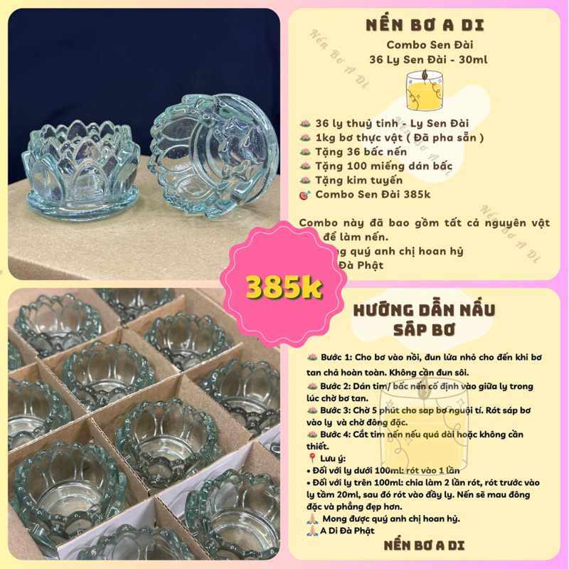 Combo 36 Ly Sen Đài 30ml và 1kg Sáp Bơ ( Đầy Đủ Nguyên Vật Liệu ...
