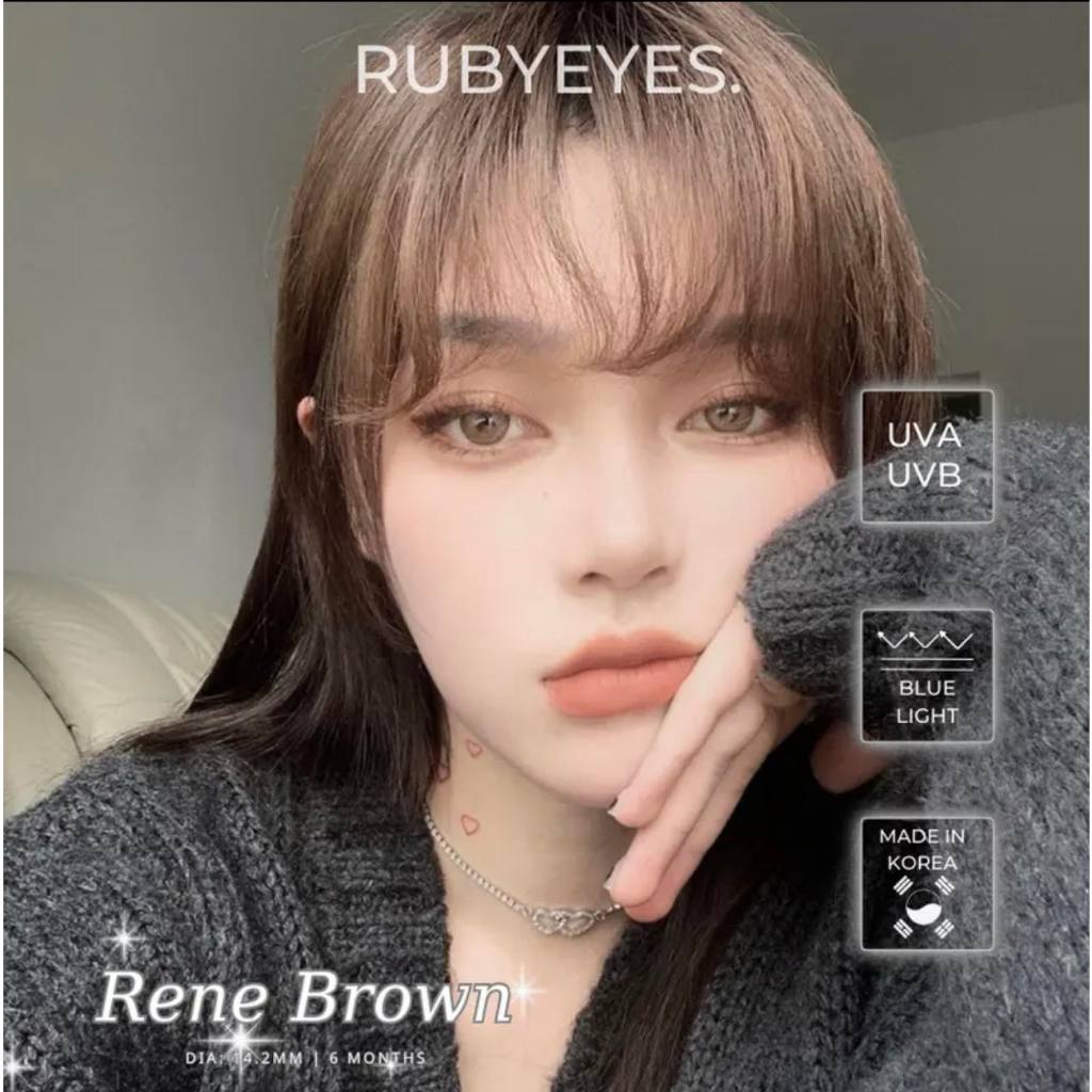 Ruby Eyes Kính Áp Tròng Mẫu Nâu Rene Brown Silicone Hydrogel Ruby Eyes