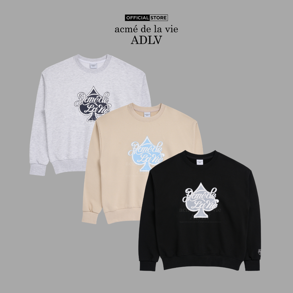 Áo nỉ ADLV BASIC LOGO SPADE SCRIPT dáng suông màu be/đen/muối tiêu ...