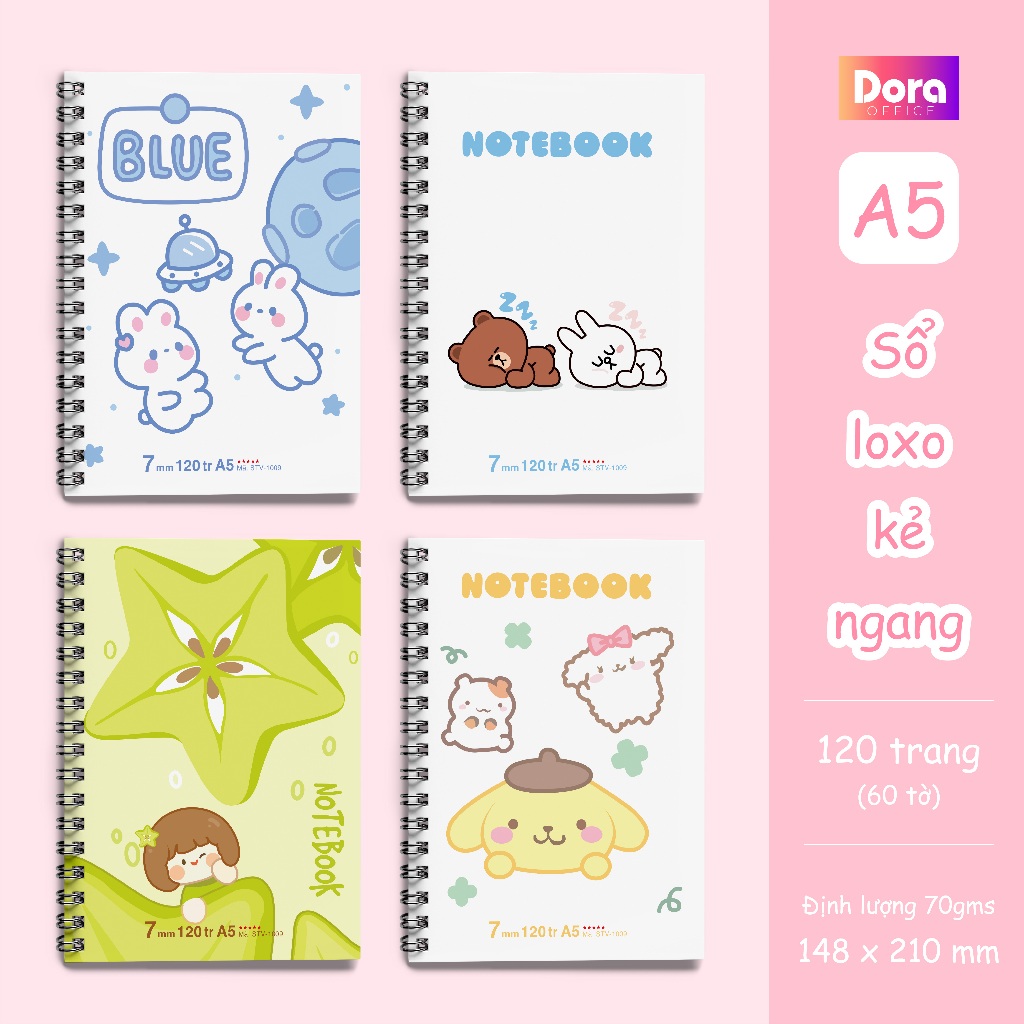 Sổ lò xo sổ tay A5 kẻ ngang 120 trang Dora phong cách hàng quốc cute tập vở ghi chép dành cho ...