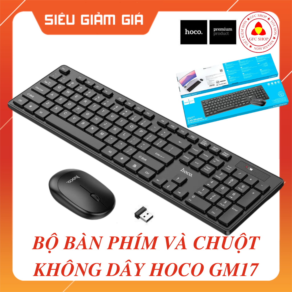 Bộ bàn phím và Chuột không dây Hoco GM17 Wireless 2.4G (USB) dành cho máy tính PC và Laptop ...