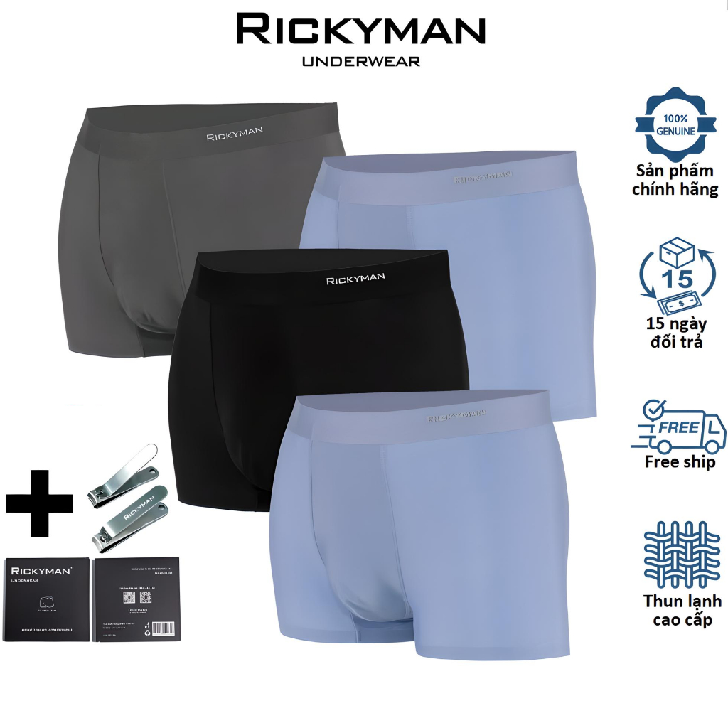Combo 4 Quần lót boxer nam lụa băng cao cấp Rickyman Ice Sense Boxer ...