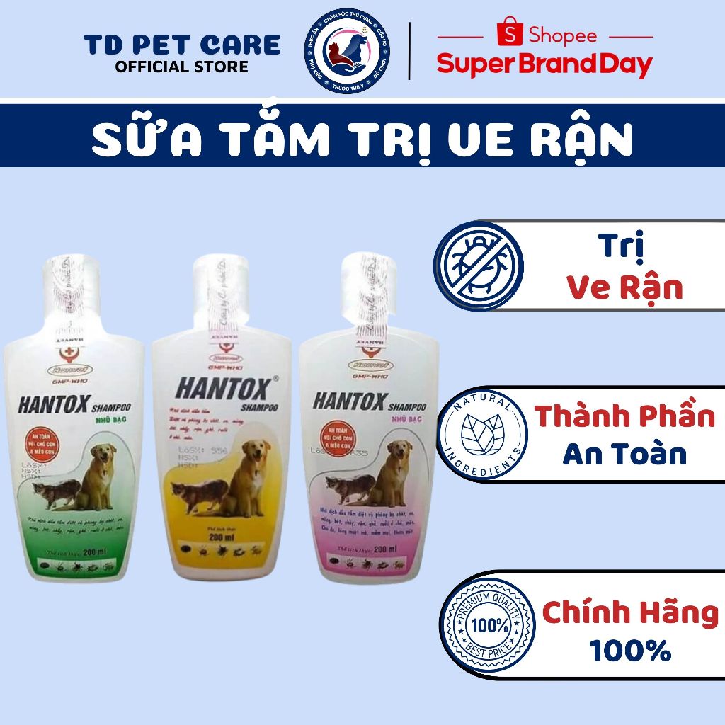 Sữa Tắm Diệt Ve Chó Rận Cho Chó Mèo Hantox Shampoo - Lọ Sữa Tắm Mèo Ve ...