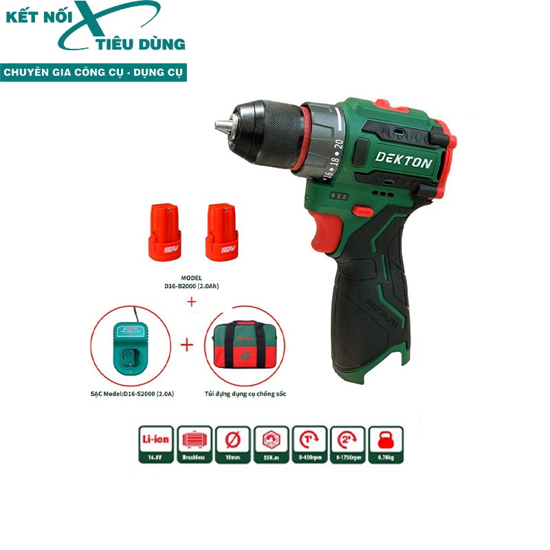 Máy khoan vặn vít dùng pin Dekton Kết Nối Tiêu Dùng D16-KVT1055PRO ...