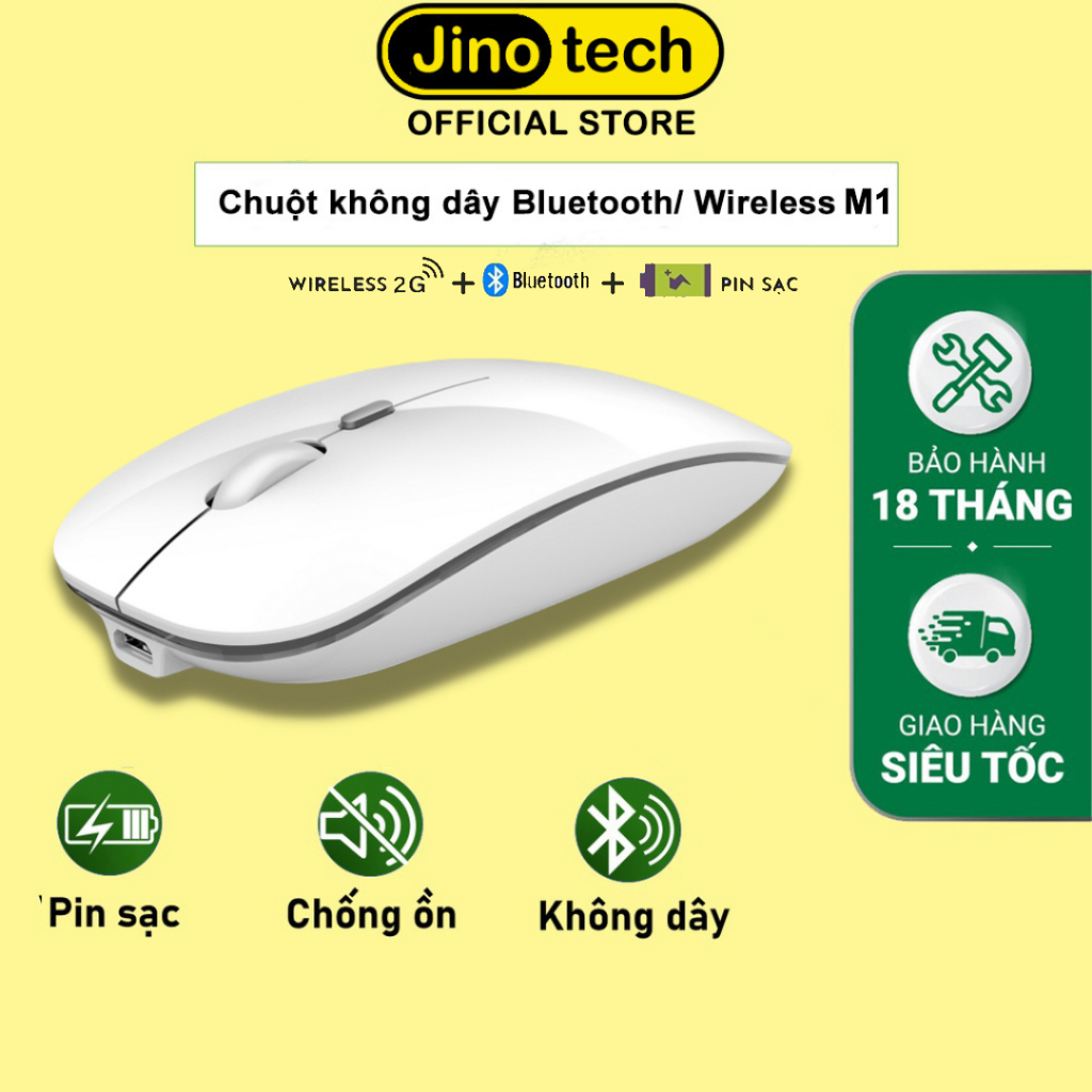 Chuột không dây tự sạc JINOTECH M1 Cao Cấp (Wireless/Bluetooth) chuyên dùng cho Máy tính, Laptop ...