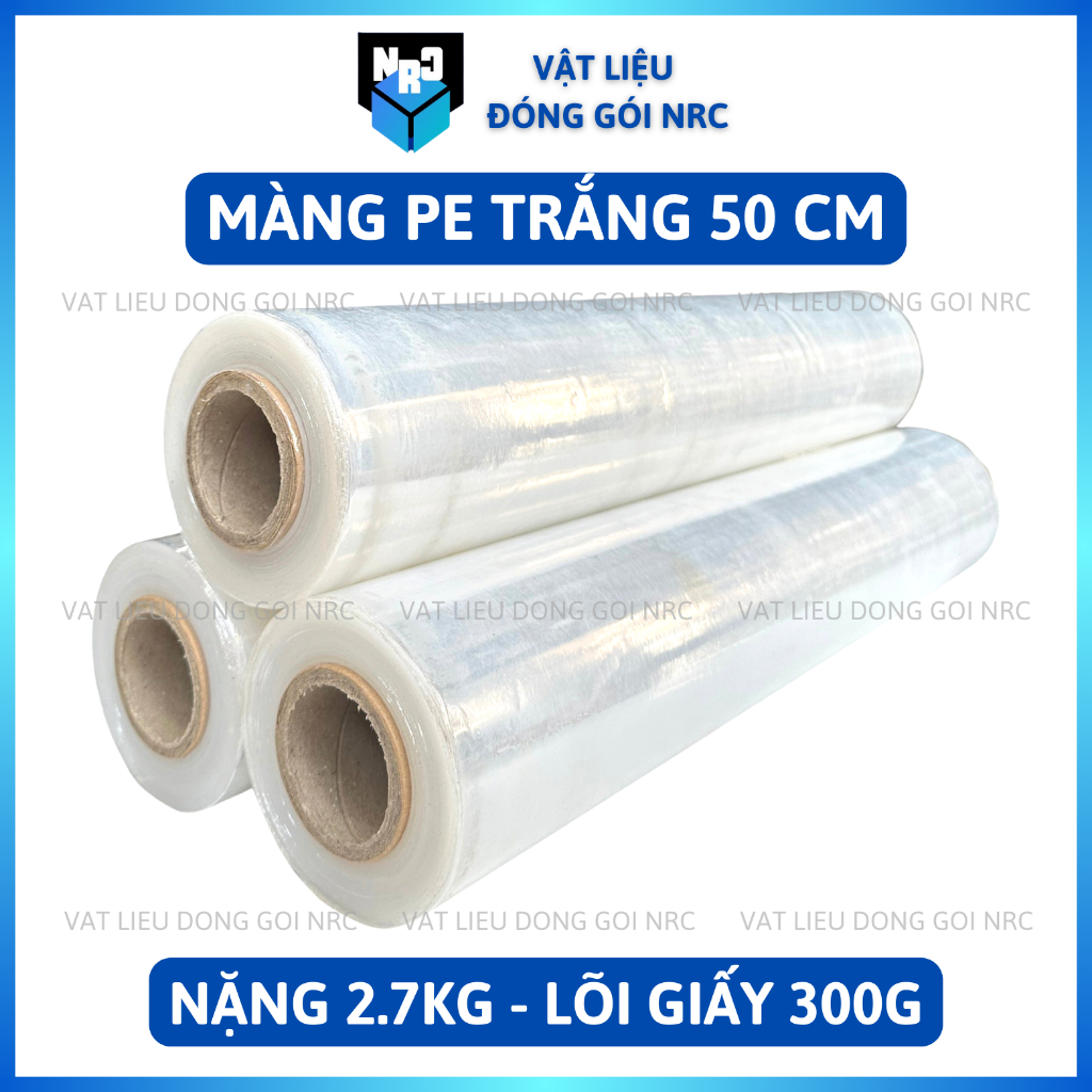 Combo 5 Cây Màng PE Trắng Khổ 50CM - Nặng 2.7KG - Lõi Giấy Mỏng 300G - Màng Pallet Quấn Hàng Hóa ...