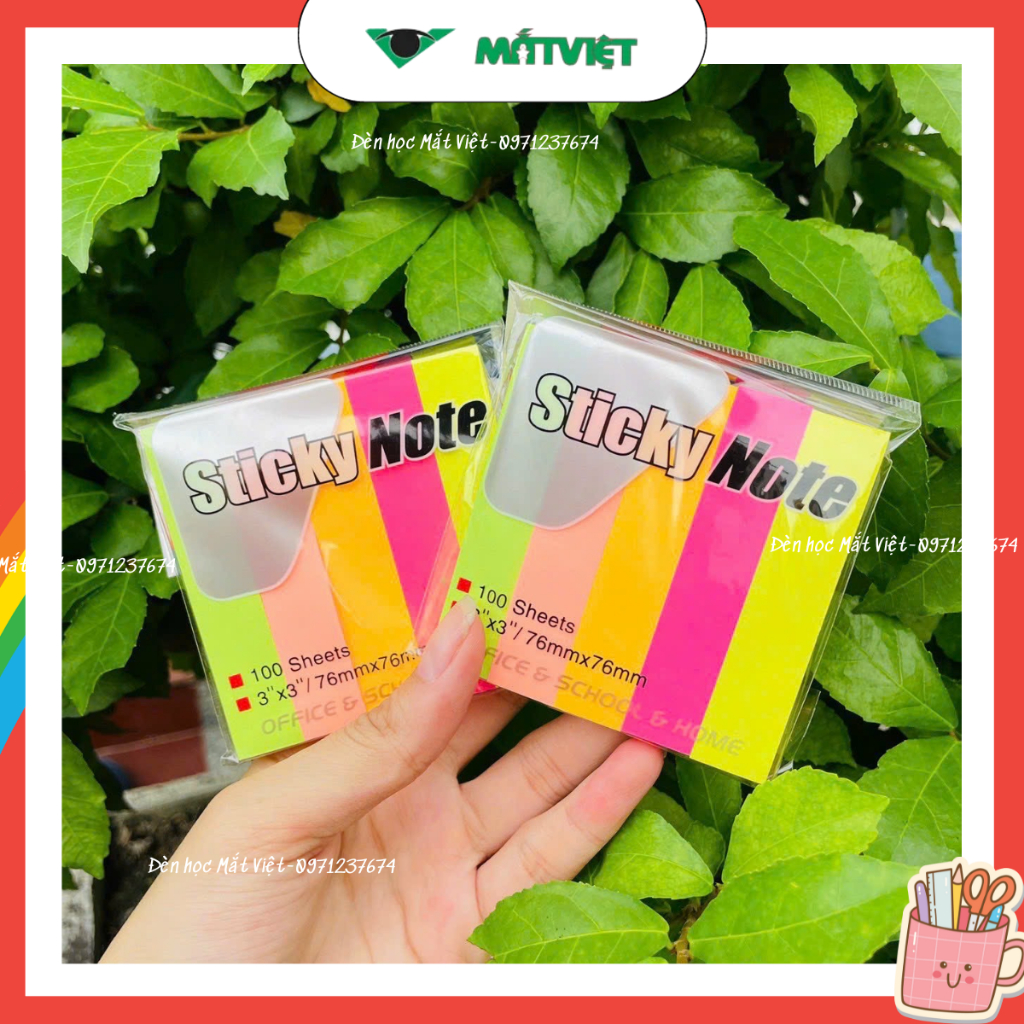 Set 100 giấy Stiky Note ghi chú, giấy nhớ chia thanh nhỏ 3x3 nhiều màu sắc Mắt Việt keo dính ...