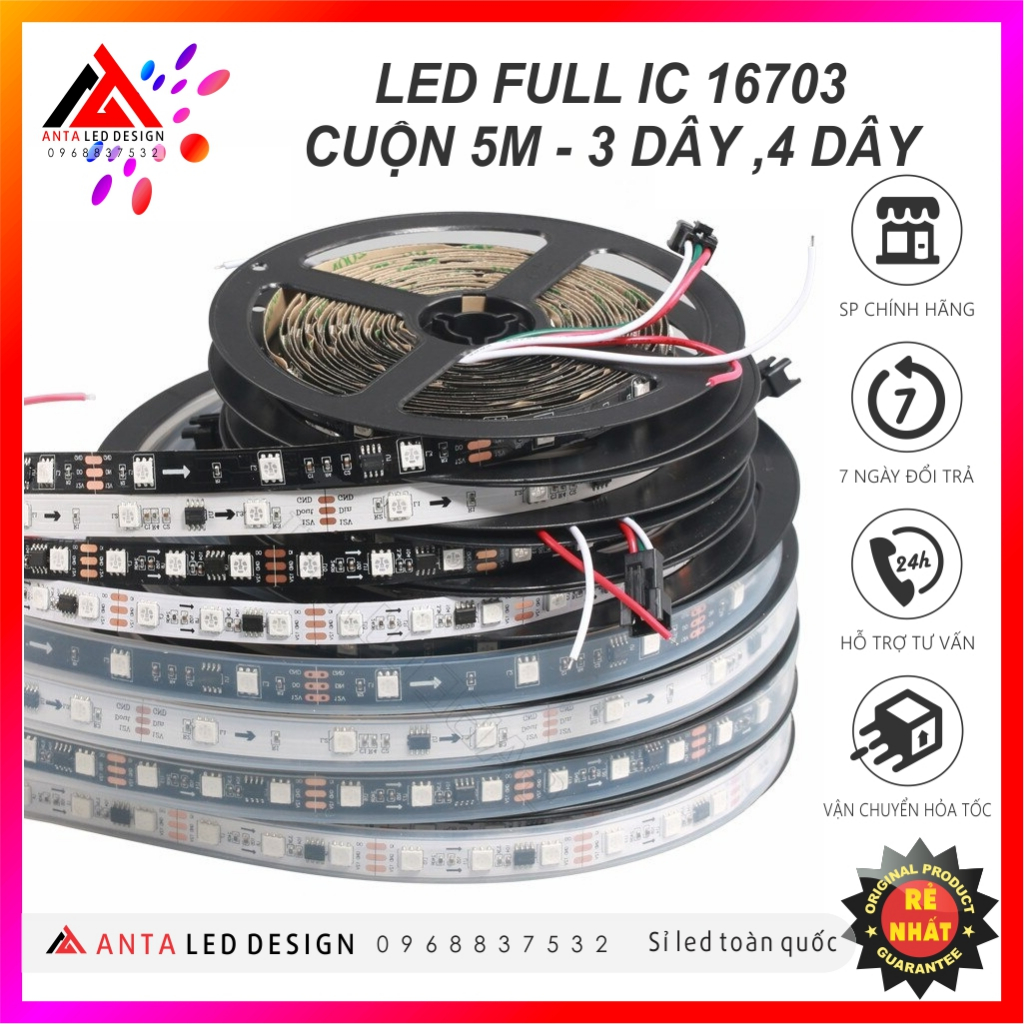 Cuộn Led full màu IC 16703 trong nhà, ngoài trời chuyên dùng lập trình ...