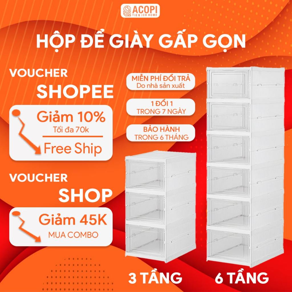 Hộp để giày dép gấp gọn đa năng độ bền cao tiện lợi, Chất liệu nhựa PP ...