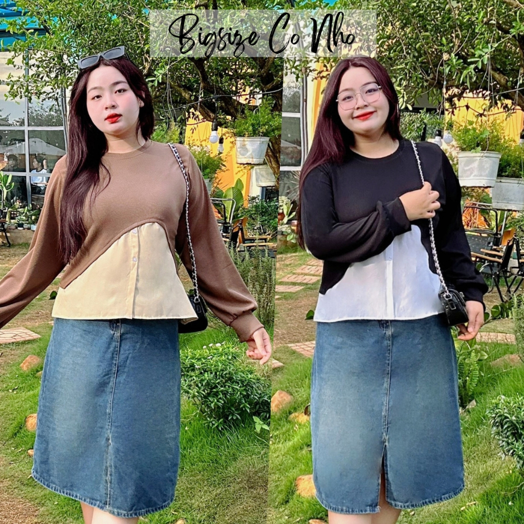 Áo sơ mi bigsize nữ tay dài bo gấu hottrend cổ tròn thời trang chất vải ...