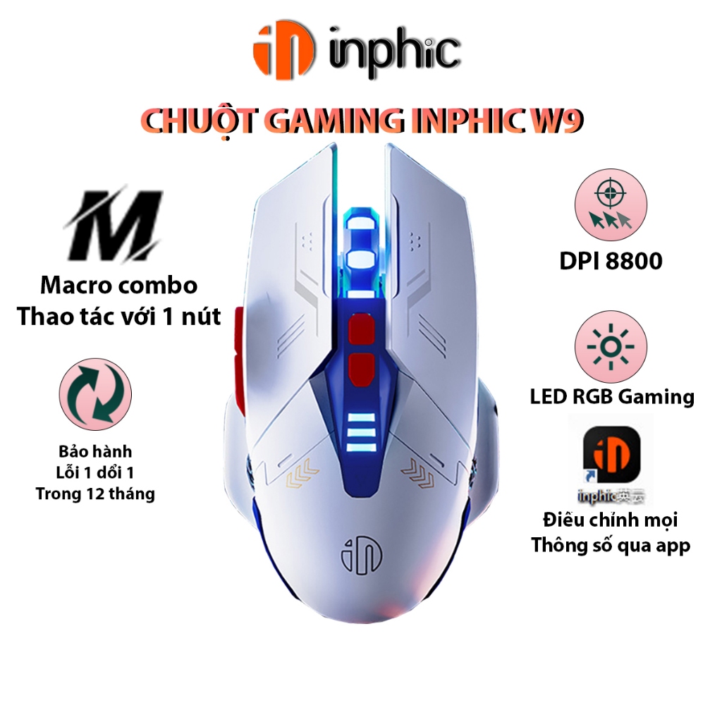 Chuột gaming máy tính có dây Yindiao INPHIC W9 GUNDAM click silent chống ồn DPI 4000 cho gamer ...