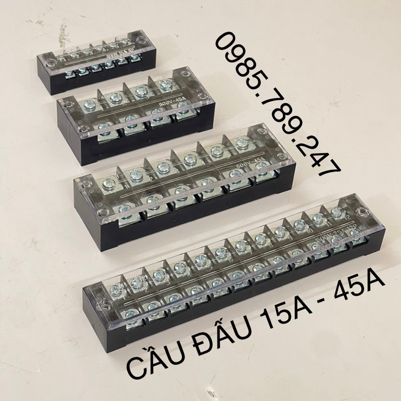 Cầu đấu điện Domino 15A, 25A, 45A loại 4P, 6P, 12P, ký hiệu 1504, 1506, 1512, 2504, 2506, 2512 ...