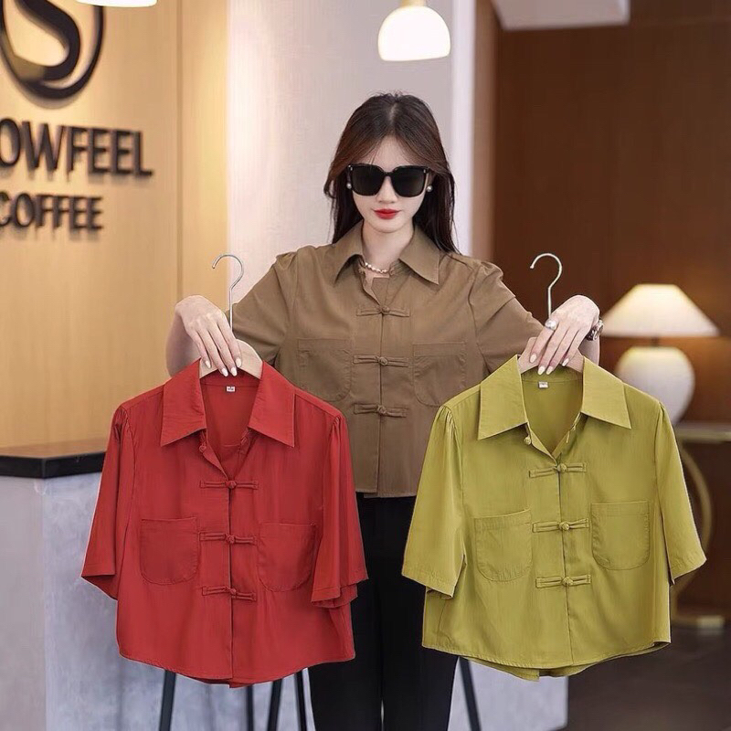 Sơ mi cúc thanh ngang khúc tàu vải đũi cao cấp phù hợp với các chị em ...