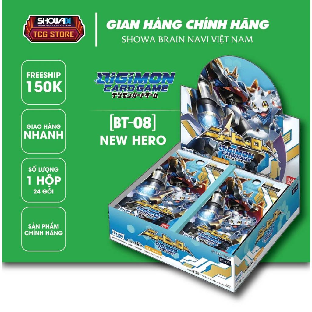 Bộ cờ chiến thuật Digimon, Hộp mở rộng BT-08, BANDAI, Phiên bản New Hero, SL 1 hộp 24 gói ...