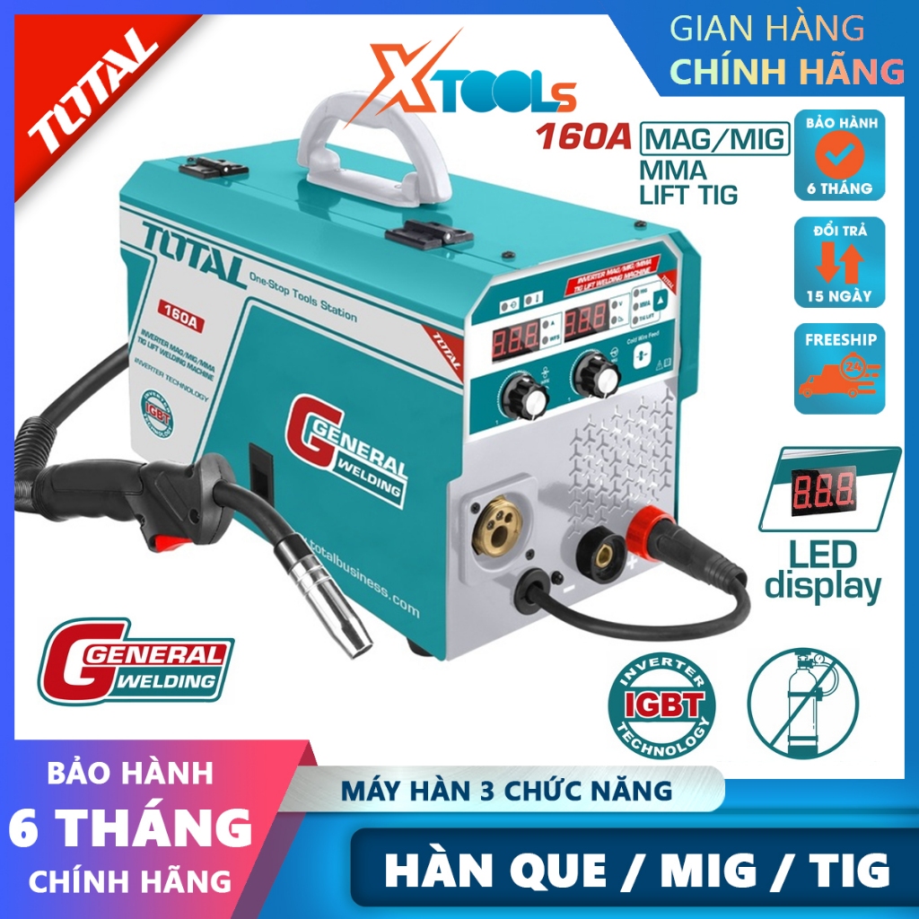 Máy hàn 3 chức năng TOTAL TMGT1601 160A, máy hàn mig, hàn que, hàn tig ...