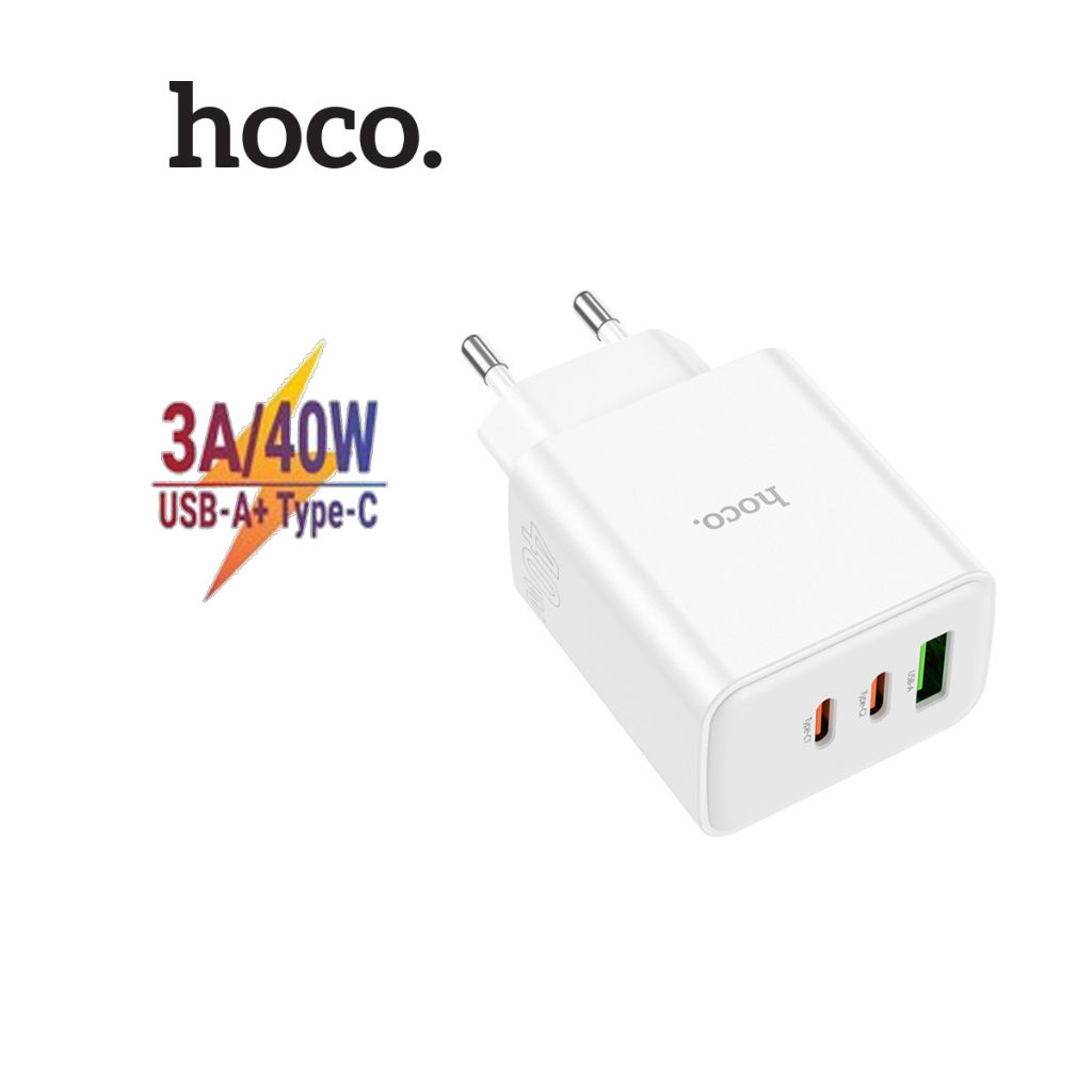 Củ sạc Hoco C126A sạc nhanh PD40W chân tròn 2 cổng Type-C/ Usb hỗ trợ ...