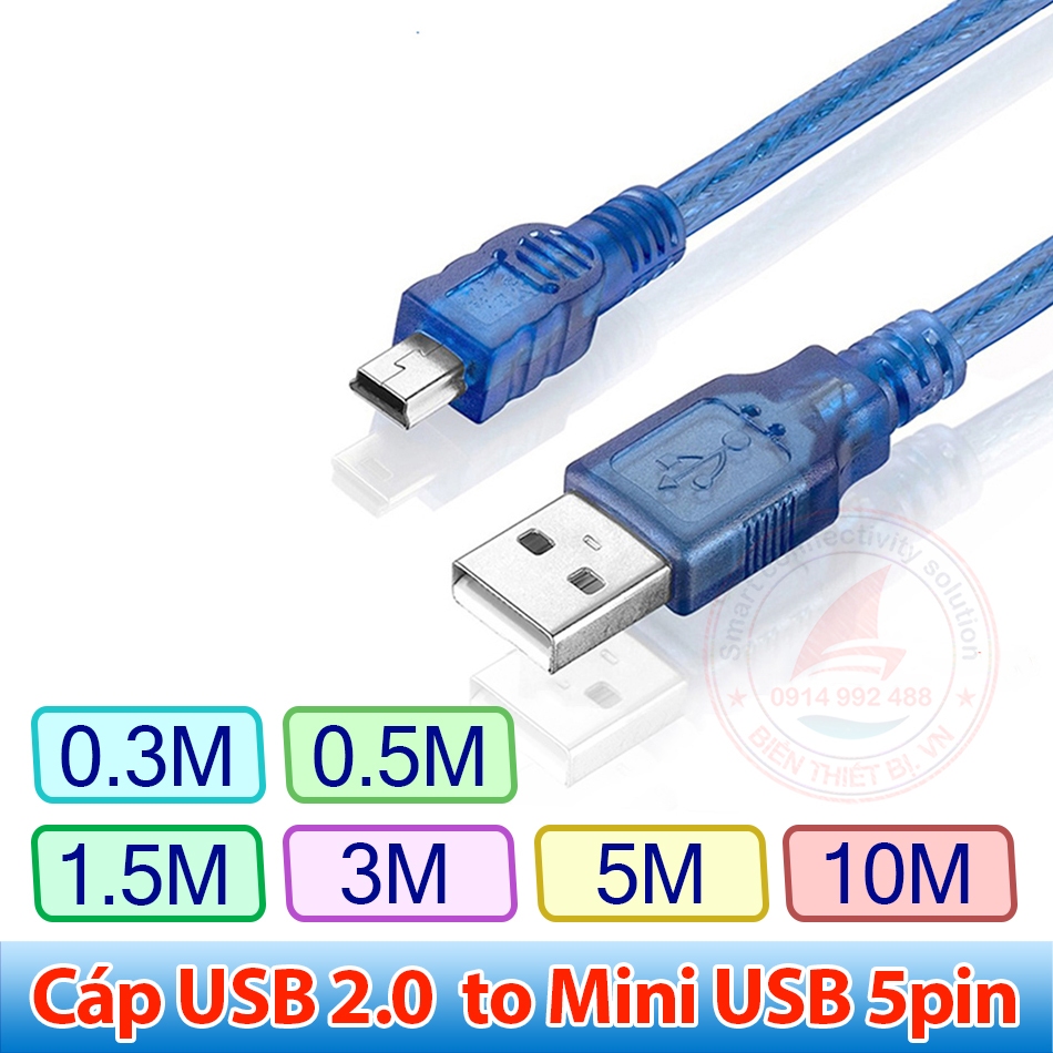 Cáp USB 2.0 sang Mini USB 30cm 50cm 1.5m 3m 5m 10m cho máy lập trình ...