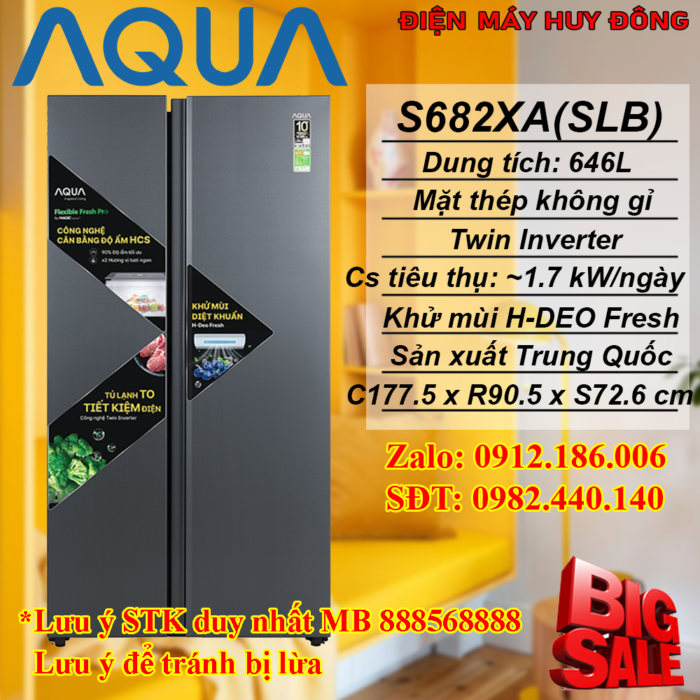 Tủ lạnh Aqua Inverter 646 lít AQR-S682XA(SLB) | Shopee Việt Nam