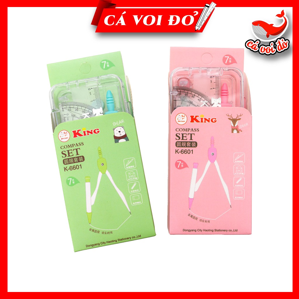 Bộ thước kẻ compa King Compass Set K-6601 / Compa 9018-2 / đồ dùng toán ...