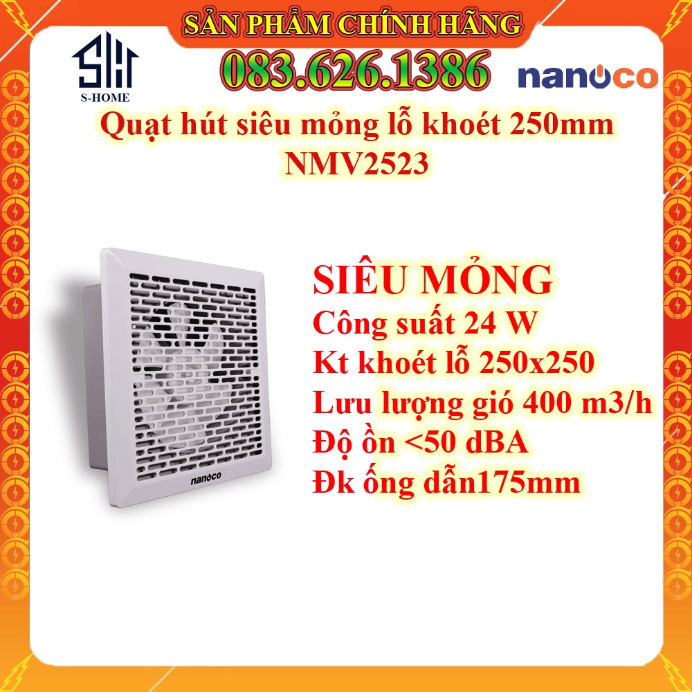 [CHÍNH HÃNG NANOCO] Quạt Hút Siêu Mỏng Lỗ Khoét 250mm NMV2523 | Shopee ...