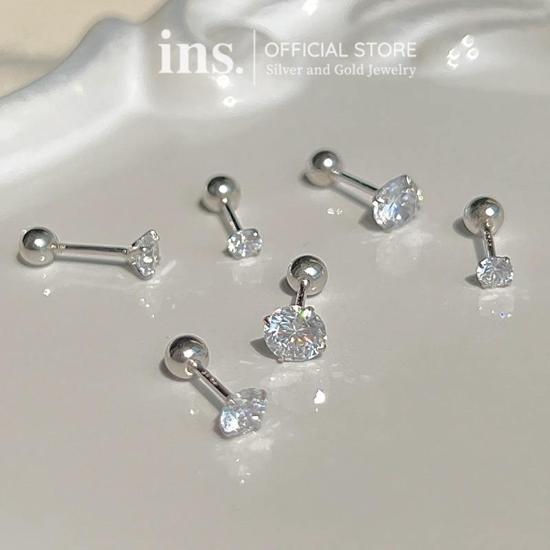 Bông tai bạc INS mặt đá 3mm PURE LIGHT trong suốt chốt xoắn / GIÁ 1 CHIẾC [SP18] | Shopee Việt Nam