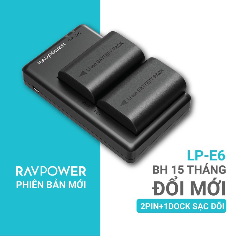 Pin và sạc Canon LP-E6, E6N - RAVPOWER RP-BC003 cho Canon EOS R/ 6D ...