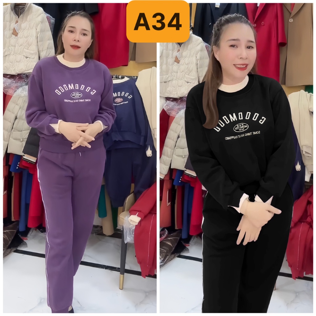 A34 Set Bộ Nỉ Hàn In Chữ Bo Eo | Shopee Việt Nam