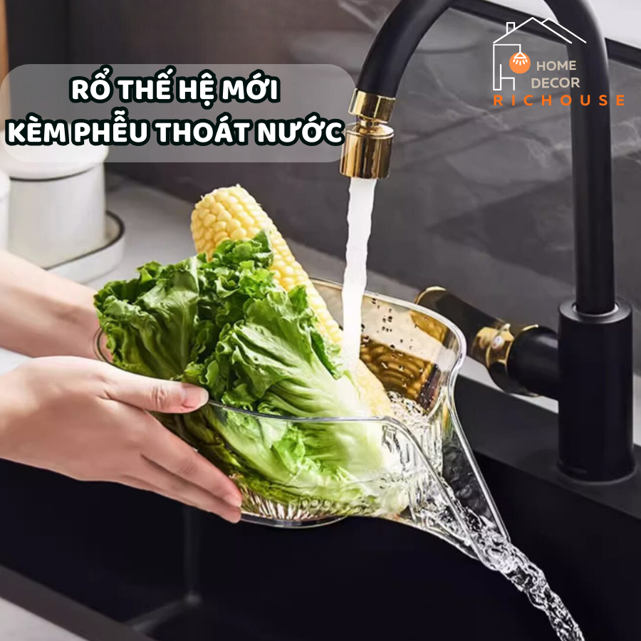 Rổ nhựa trong suốt thế hệ mới có phễu thoát nước tiện lợi, rổ vo gạo ...