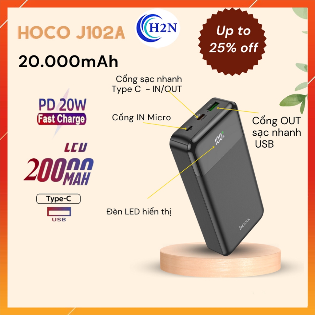 Pin Dự Phòng Siêu Tốc PD22.5W Hoco J102 J102A 10000mAh 20000mAh màn ...