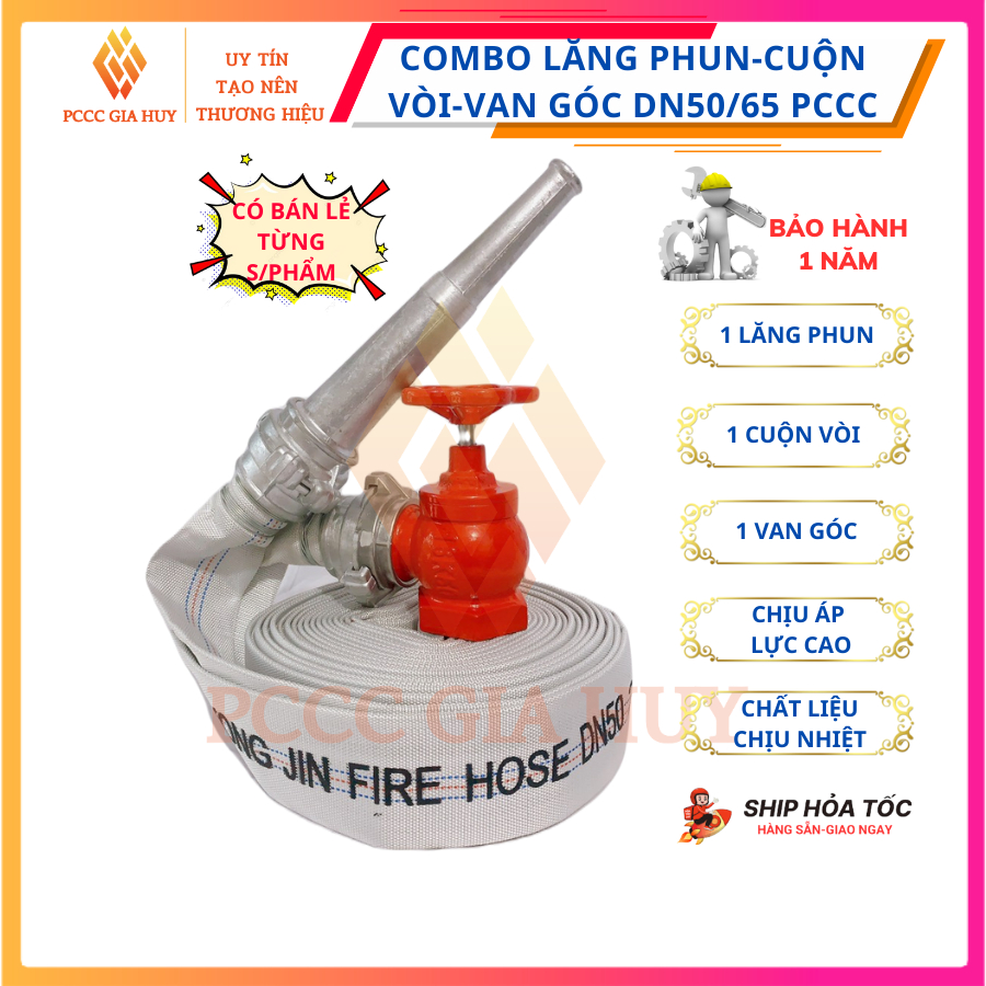 Combo lăng phun ch.ữ.a c.h.á.y, cuộn vòi ch.ữ.a c.h.á.y, van góc ch.ữ.a c.h.á.y loại D50-D65 kèm ...
