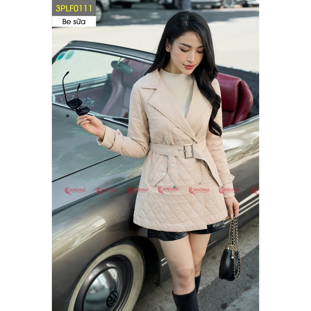 Áo khoác phao trần trám CARDINA thiết kế cổ vest dáng lửng kèm đai rời ...