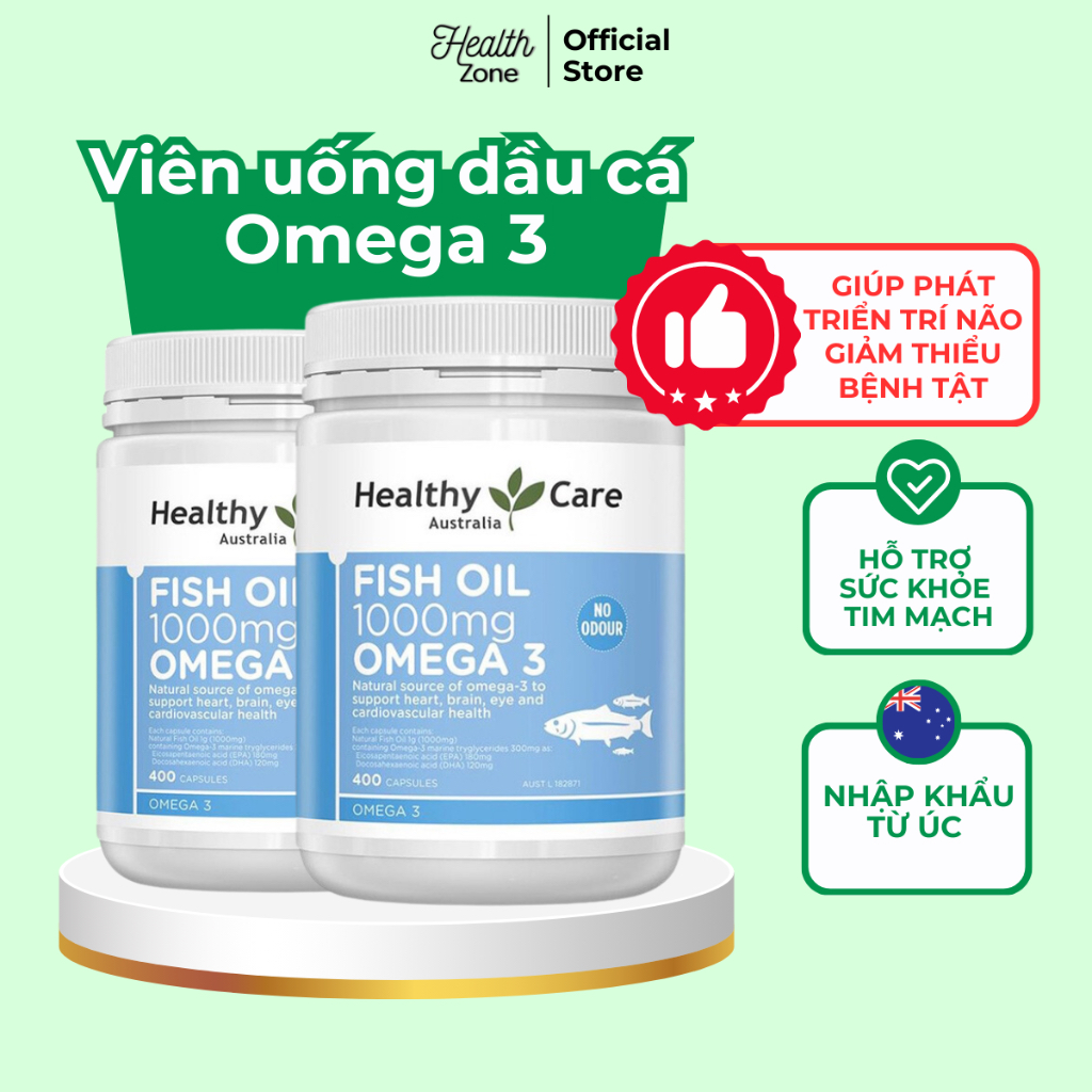 Viên uống dầu cá Omega 3 Healthy Care Fish Oil 400 viên ,tăng cường ...