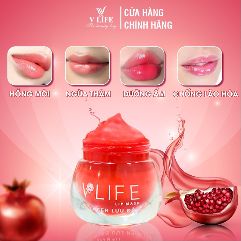 Mặt Nạ Ngủ Dưỡng Hồng Môi Chống Thâm Nứt Môi Collagen Lựu Đỏ VLIFE 10 gr | Shopee Việt Nam