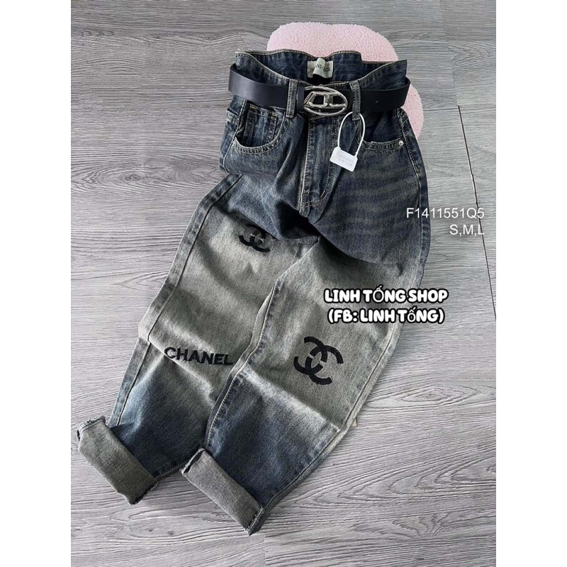 Quần baggy jean loang màu thêu chữ logo | Shopee Việt Nam