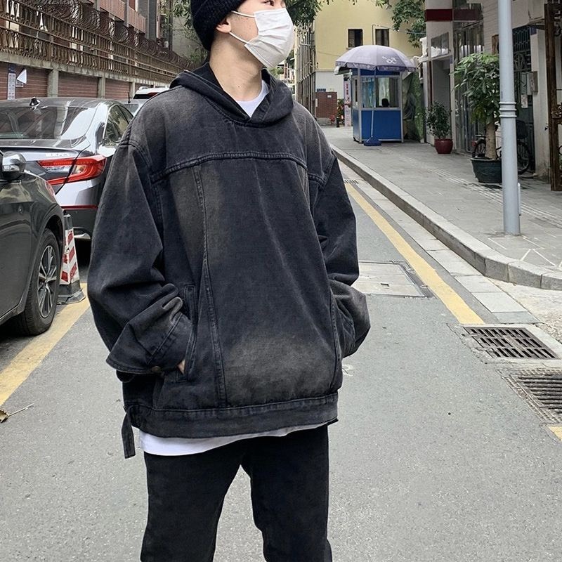 Áo hoodie Denim nam nữ thời trang form rộng phòng cách retro đường phố ...