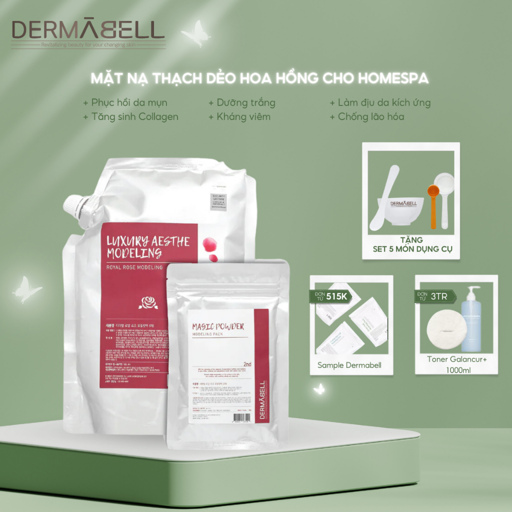 Set mask thạch Dermabell Rose Modelling Mask chiết xuất hoa hồng dưỡng ...