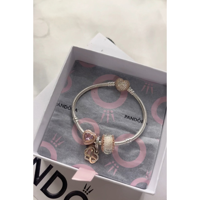 Vòng tay 3 charm chất liệu bạc si dành cho nữ full box túi | Shopee ...